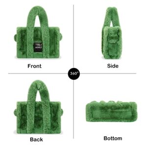 Herald Large Tote Bags For Women Soft Winter Fluffy Fuzzy Furry Plush Top Handle Purse and Handbag With Shoulder Strap (Green)