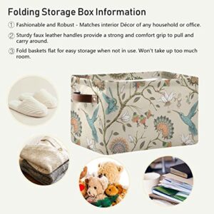 Kigai Retro Birds and Flowers Storage Baskets Rectangle Foldable Canvas Fabric Organizer Storage Boxes with Handles for Home Office Decorative Closet Shelves Clothes Storage