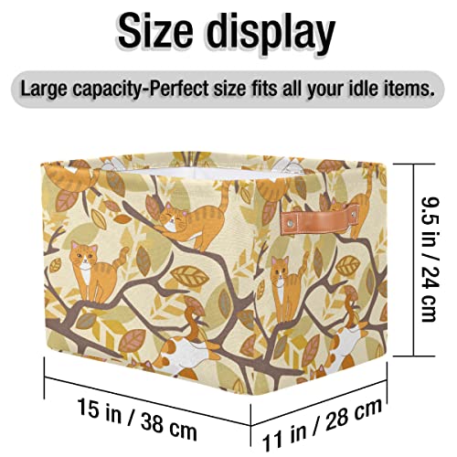 Pardick Large Collapsible Storage Bins ,Animal Cat Tree Decorative Canvas Fabric Storage Boxes Organizer with Handles，Rectangular Baskets Bin for Home Shelves Closet Nursery Gifts