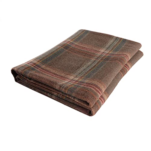 YOUR MOON Pure Wool Blanket Throw Queen Size 100% Australian Natural Wool Bed Blanket, Washable Wool Blanket Throw, Hypoallergenic- Non-Itchy Or Scratchy Fabric (Plaid Brown, 90 * 90)