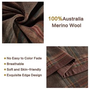 YOUR MOON Pure Wool Blanket Throw Queen Size 100% Australian Natural Wool Bed Blanket, Washable Wool Blanket Throw, Hypoallergenic- Non-Itchy Or Scratchy Fabric (Plaid Brown, 90 * 90)