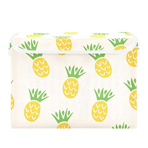 Kigai Cute Pineapple Storage Baskets for Shelves Foldable Closet Basket Storage Bins with Lid for Clothes Home Office Toys Organizers