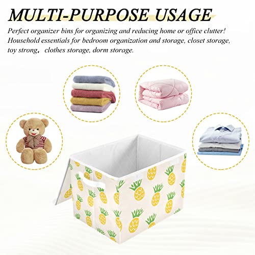 Kigai Cute Pineapple Storage Baskets for Shelves Foldable Closet Basket Storage Bins with Lid for Clothes Home Office Toys Organizers