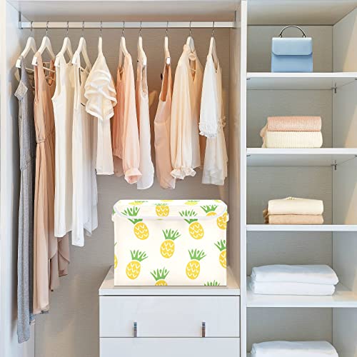 Kigai Cute Pineapple Storage Baskets for Shelves Foldable Closet Basket Storage Bins with Lid for Clothes Home Office Toys Organizers