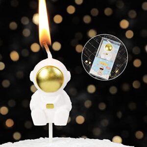 Astronaut Shaped Birthday Candle, Outer Space Themed Birthday Candles, Spaceman Candle Cake Decoration (Gold)