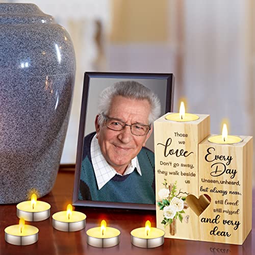 2 Pcs Memorial Gift Sympathy Candles for Loss of Loved Wooden Candle Holder with 10 Pcs Flameless Candles Birthday Mother's Day Remembrance Candlestick for Loss of Loved One (Flower Style)