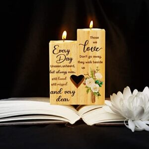 2 Pcs Memorial Gift Sympathy Candles for Loss of Loved Wooden Candle Holder with 10 Pcs Flameless Candles Birthday Mother's Day Remembrance Candlestick for Loss of Loved One (Flower Style)