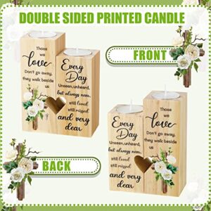 2 Pcs Memorial Gift Sympathy Candles for Loss of Loved Wooden Candle Holder with 10 Pcs Flameless Candles Birthday Mother's Day Remembrance Candlestick for Loss of Loved One (Flower Style)