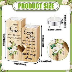 2 Pcs Memorial Gift Sympathy Candles for Loss of Loved Wooden Candle Holder with 10 Pcs Flameless Candles Birthday Mother's Day Remembrance Candlestick for Loss of Loved One (Flower Style)