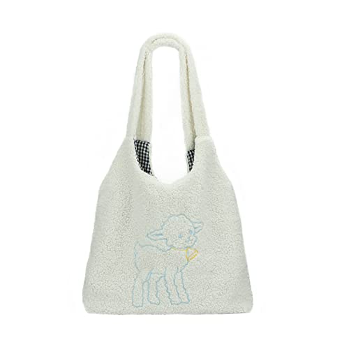 Freie Liebe Cute Bags for Women Tote Bag Aesthetic Girls Fluffy Teddy Bear Purse Plush Shoulder Hobo Handbags