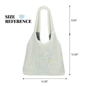 Freie Liebe Cute Bags for Women Tote Bag Aesthetic Girls Fluffy Teddy Bear Purse Plush Shoulder Hobo Handbags