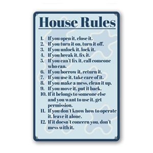 house rules sign bar rules funny metal tin sign, house rules wall decor wall signs family rule plaque sign funny kitchen wall decor