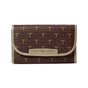 Tommy Hilfiger Kennedy II Flap Continental Wallet-Coated Square Monogram Chestnut/Heritage Brown/Gold Metallic Trim One Size