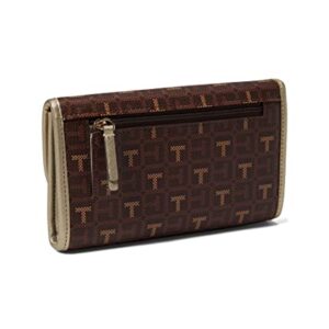 Tommy Hilfiger Kennedy II Flap Continental Wallet-Coated Square Monogram Chestnut/Heritage Brown/Gold Metallic Trim One Size