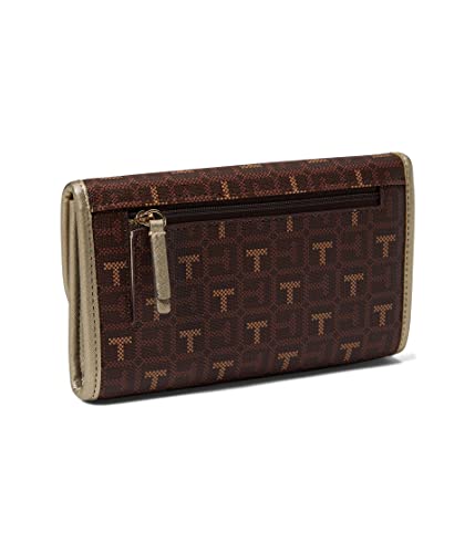 Tommy Hilfiger Kennedy II Flap Continental Wallet-Coated Square Monogram Chestnut/Heritage Brown/Gold Metallic Trim One Size