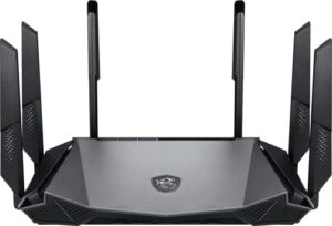 msi radix ax6600 wifi 6 tri-band gaming router, ai qos, 1.8ghz quad-core processor, mu-mimo, tri band gigabit wireless, 8-stream, high speed long range gaming router