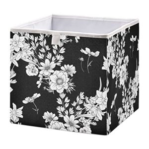 cataku black and white flower storage bins 11 inch fabric storage baskets for shelves foldable storage baskets for organizing decorative large closet organizers cubes