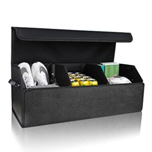 Fyzeoty Car Organizers and Storage - Trunk Organizer for Suv Sedan,Car Trunk Leather Storage Box,Extra Large,Magnetic Lid,Collapsible and Adjustable