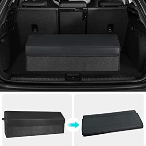 Fyzeoty Car Organizers and Storage - Trunk Organizer for Suv Sedan,Car Trunk Leather Storage Box,Extra Large,Magnetic Lid,Collapsible and Adjustable