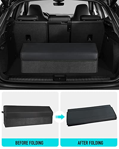 Fyzeoty Car Organizers and Storage - Trunk Organizer for Suv Sedan,Car Trunk Leather Storage Box,Extra Large,Magnetic Lid,Collapsible and Adjustable