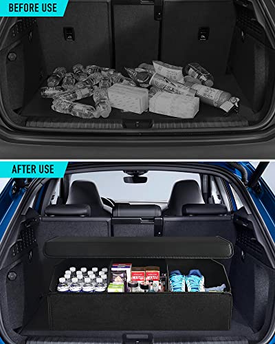 Fyzeoty Car Organizers and Storage - Trunk Organizer for Suv Sedan,Car Trunk Leather Storage Box,Extra Large,Magnetic Lid,Collapsible and Adjustable