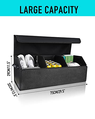 Fyzeoty Car Organizers and Storage - Trunk Organizer for Suv Sedan,Car Trunk Leather Storage Box,Extra Large,Magnetic Lid,Collapsible and Adjustable