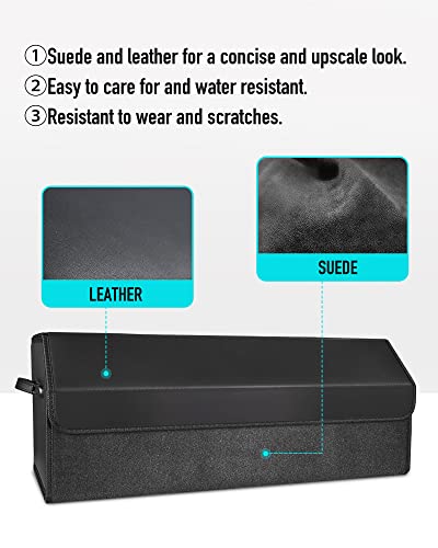 Fyzeoty Car Organizers and Storage - Trunk Organizer for Suv Sedan,Car Trunk Leather Storage Box,Extra Large,Magnetic Lid,Collapsible and Adjustable