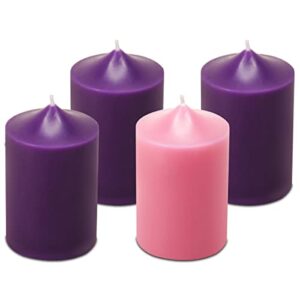 hosvot 2×3 pillar candles, advent candles set of 4, purple pillar candles, unscented advent wreath candles for christmas, home decor, celebration