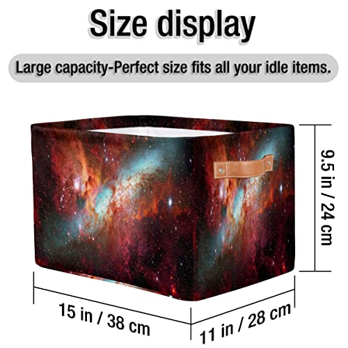 Pardick Large Collapsible Storage Bins ,Galaxy Nebula Decorative Canvas Fabric Storage Boxes Organizer with Handles，Rectangular Baskets Bin for Home Shelves Closet Nursery Gifts