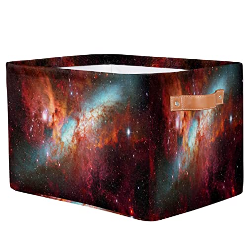 Pardick Large Collapsible Storage Bins ,Galaxy Nebula Decorative Canvas Fabric Storage Boxes Organizer with Handles，Rectangular Baskets Bin for Home Shelves Closet Nursery Gifts