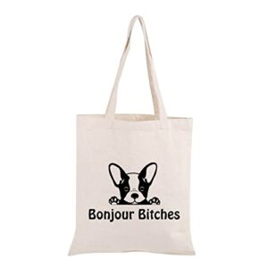 jniap french bulldog tote bag french bulldog lover gift bonjour bitches shoulder handbag french bulldog owner grocery bag (french bulldog tote bag)