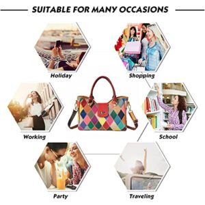 Tote Bags for Women Fashion Multicolor Plaid Handbag Ladies Colorful Satchel Bags Genuine Leather Top Handle Shoulder Purses (Multicolor)