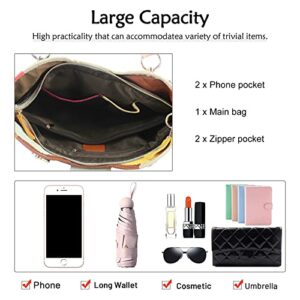 Tote Bags for Women Fashion Multicolor Plaid Handbag Ladies Colorful Satchel Bags Genuine Leather Top Handle Shoulder Purses (Multicolor)