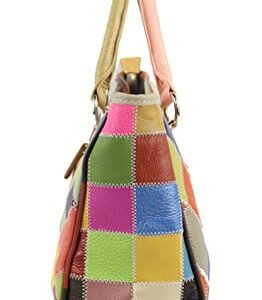 Tote Bags for Women Fashion Multicolor Plaid Handbag Ladies Colorful Satchel Bags Genuine Leather Top Handle Shoulder Purses (Multicolor)