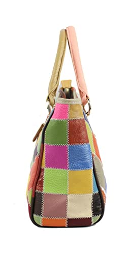 Tote Bags for Women Fashion Multicolor Plaid Handbag Ladies Colorful Satchel Bags Genuine Leather Top Handle Shoulder Purses (Multicolor)