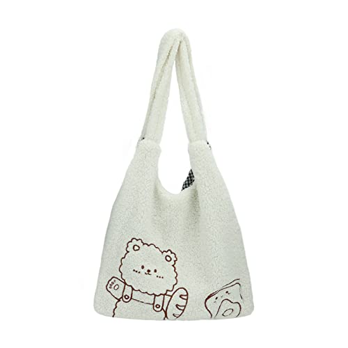 Freie Liebe Cute Bags for Women Tote Bag Aesthetic Girls Fluffy Teddy Bear Purse Plush Shoulder Hobo Handbags