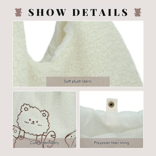 Freie Liebe Cute Bags for Women Tote Bag Aesthetic Girls Fluffy Teddy Bear Purse Plush Shoulder Hobo Handbags