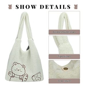 Freie Liebe Cute Bags for Women Tote Bag Aesthetic Girls Fluffy Teddy Bear Purse Plush Shoulder Hobo Handbags