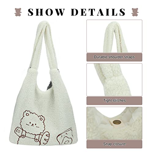 Freie Liebe Cute Bags for Women Tote Bag Aesthetic Girls Fluffy Teddy Bear Purse Plush Shoulder Hobo Handbags