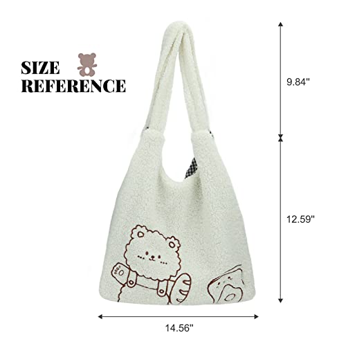 Freie Liebe Cute Bags for Women Tote Bag Aesthetic Girls Fluffy Teddy Bear Purse Plush Shoulder Hobo Handbags