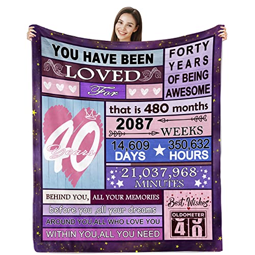 40th Birthday Gifts for Women Blanket, 40 Year Old Women Gift for Birthday, Gifts for 40 Years Old Woman Female Sister Mom Wife, 40th Birthday Decorations for Women Throw Blanket 50"x60"