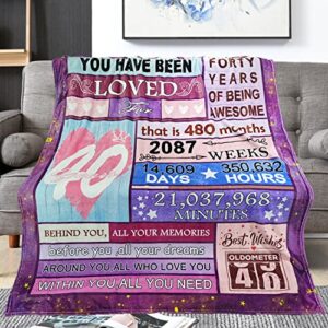 40th Birthday Gifts for Women Blanket, 40 Year Old Women Gift for Birthday, Gifts for 40 Years Old Woman Female Sister Mom Wife, 40th Birthday Decorations for Women Throw Blanket 50"x60"