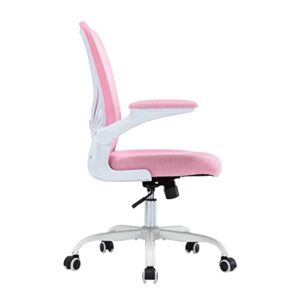 Hramk Office Chair Mid Back Swivel Desk Chair with Flip-up Arms, Breathable Mesh Computer Chair, Lumbar Support Task Chair with Wheels, Height Adjustable (Pink)