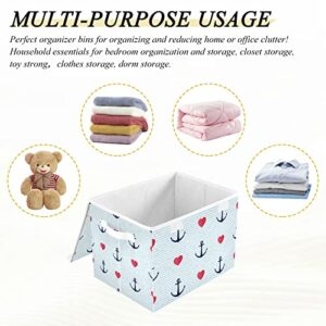 Kigai Nautical Anchor Heart Storage Baskets for Shelves Foldable Closet Basket Storage Bins with Lid for Clothes Home Office Toys Organizers