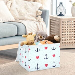 Kigai Nautical Anchor Heart Storage Baskets for Shelves Foldable Closet Basket Storage Bins with Lid for Clothes Home Office Toys Organizers