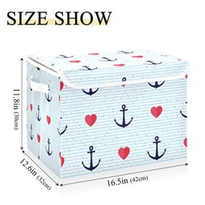 Kigai Nautical Anchor Heart Storage Baskets for Shelves Foldable Closet Basket Storage Bins with Lid for Clothes Home Office Toys Organizers