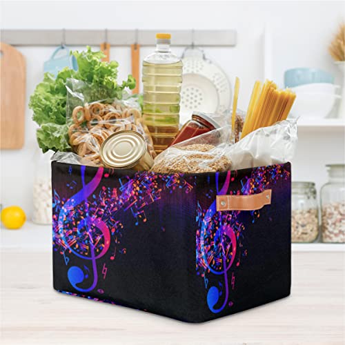 Pardick Large Collapsible Storage Bins ,Music Note Print Decorative Canvas Fabric Storage Boxes Organizer with Handles，Rectangular Baskets Bin for Home Shelves Closet Nursery Gifts