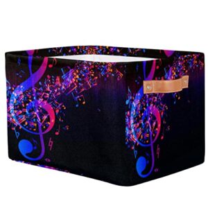 Pardick Large Collapsible Storage Bins ,Music Note Print Decorative Canvas Fabric Storage Boxes Organizer with Handles，Rectangular Baskets Bin for Home Shelves Closet Nursery Gifts