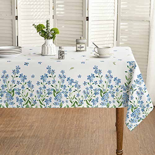 Horaldaily Spring Summer Tablecloth 60x84 Inch, Forget-Me-Not Myosotis sylvatica Floral Table Cover for Party Picnic Dinner Decor