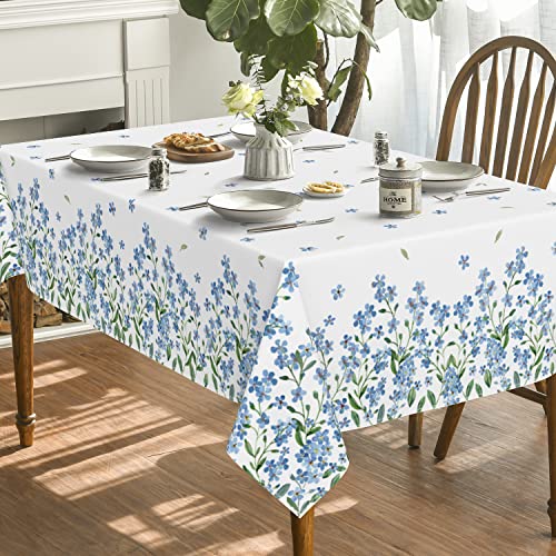 Horaldaily Spring Summer Tablecloth 60x84 Inch, Forget-Me-Not Myosotis sylvatica Floral Table Cover for Party Picnic Dinner Decor